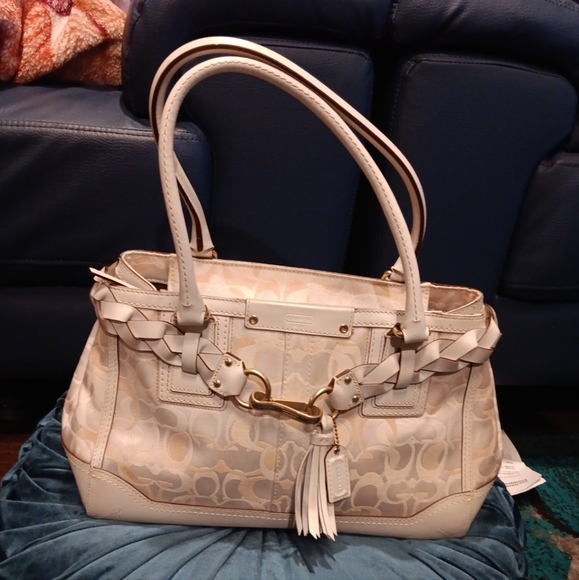 Coach | Bags | Coach White Signature Canvas And Leather Hampton Braided ...